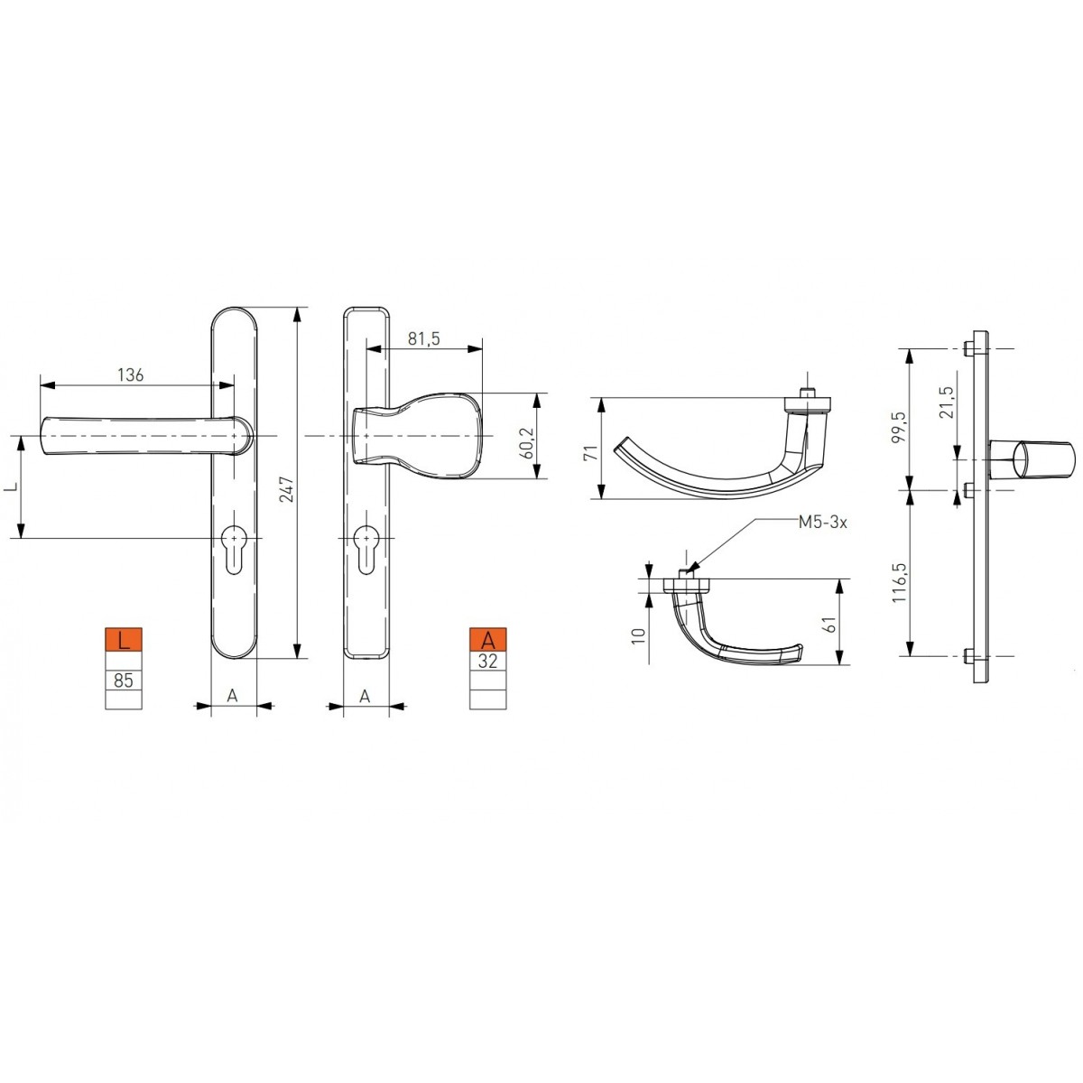 Maner usa termopan, Jowisz, exterior, 85 x 32 mm, buton fix, cu arc ...