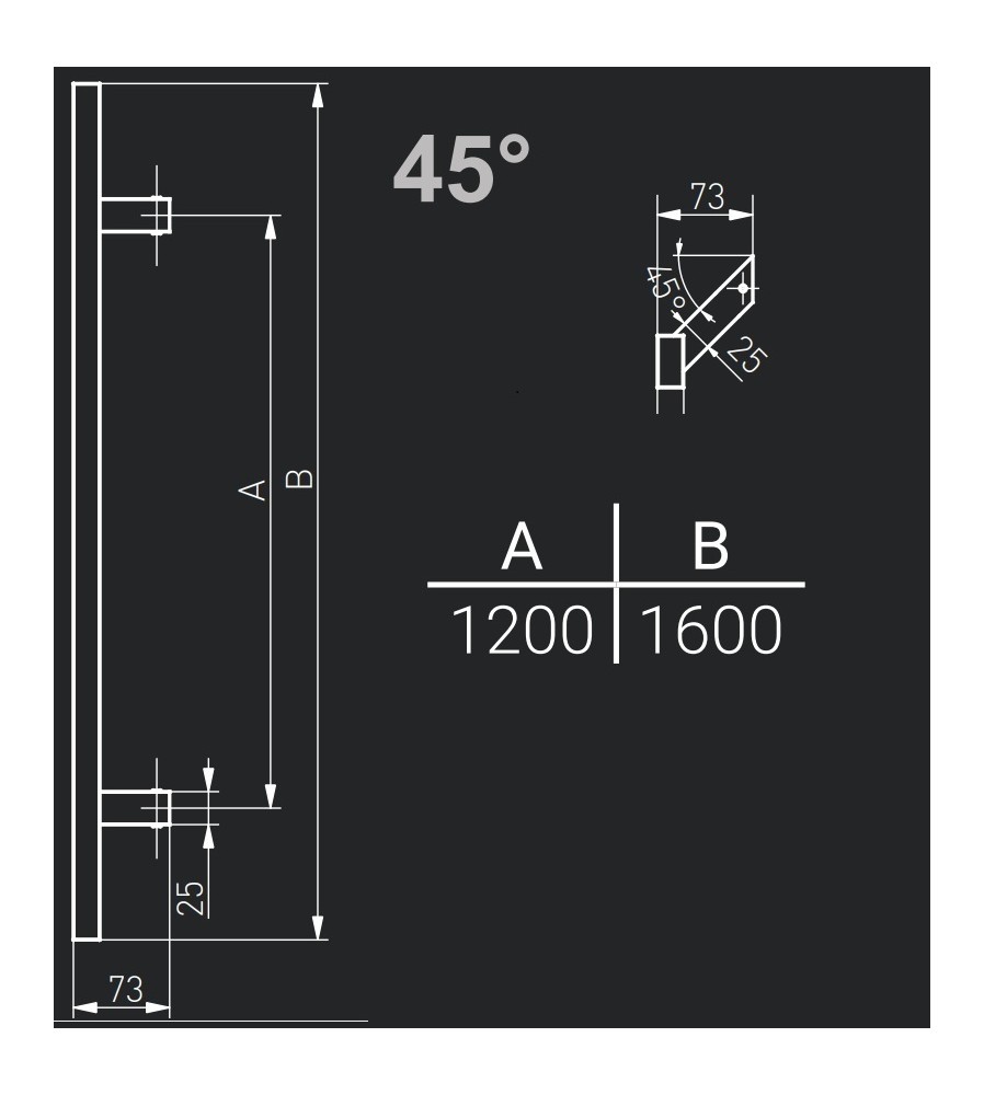 Maner spatial pe o singura parte, Medos, inox mat, rectangular, l 1600 ...