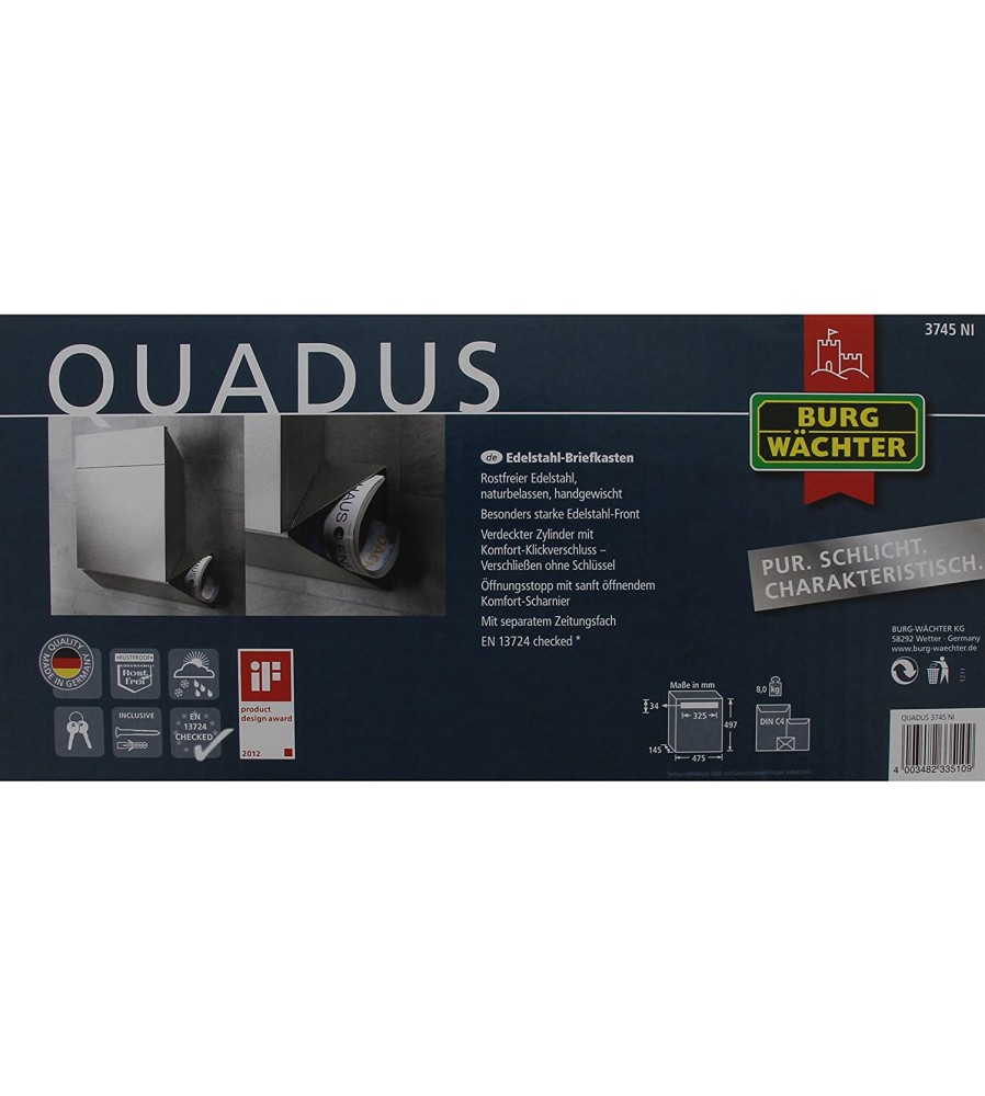 Cutie postala Premium BURG-WACHTER model Quadus 3745 NI din inox cu ...